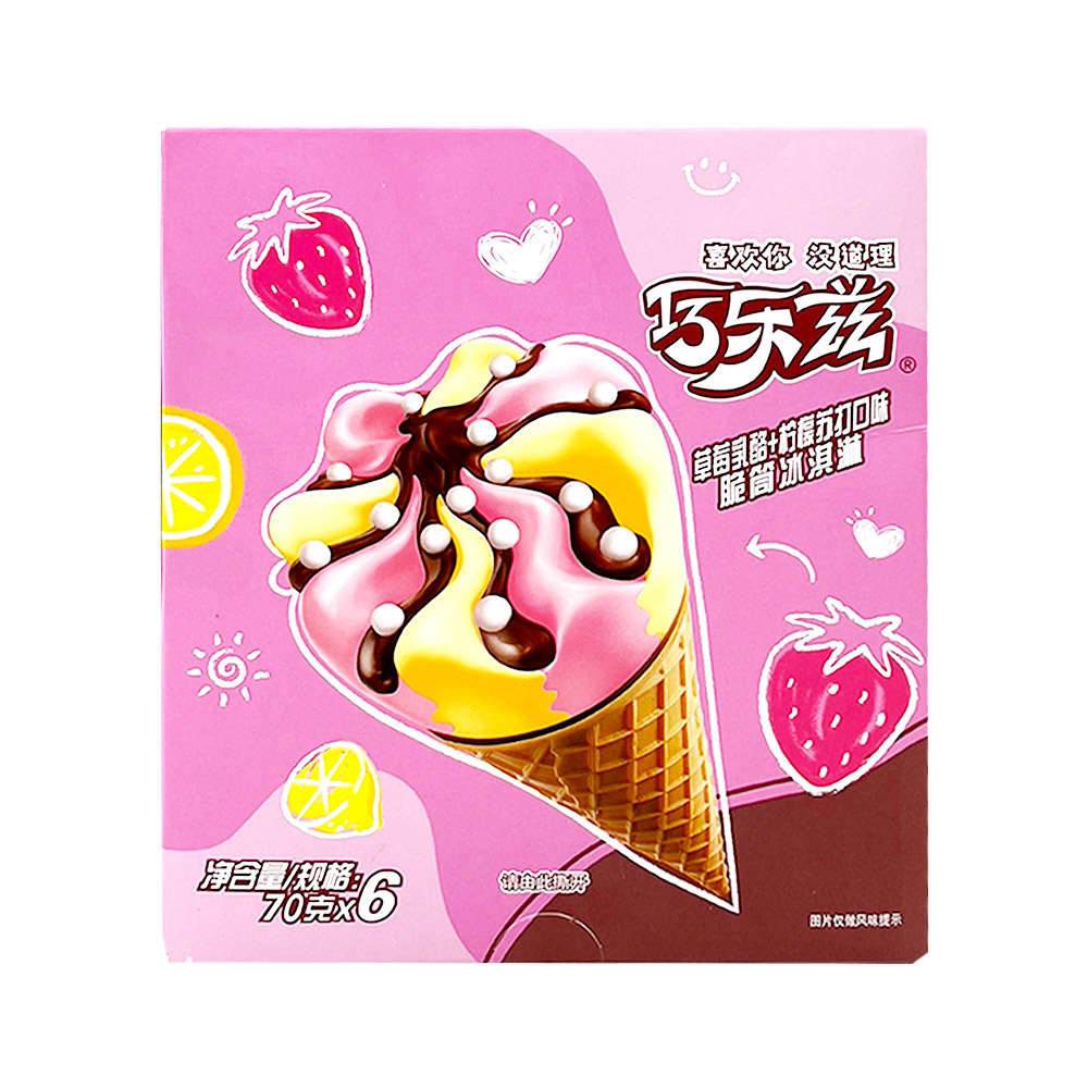Yili Chocolate Strawberry Cheese + Lemon Soda Flavour Crispy Cone Ice ...